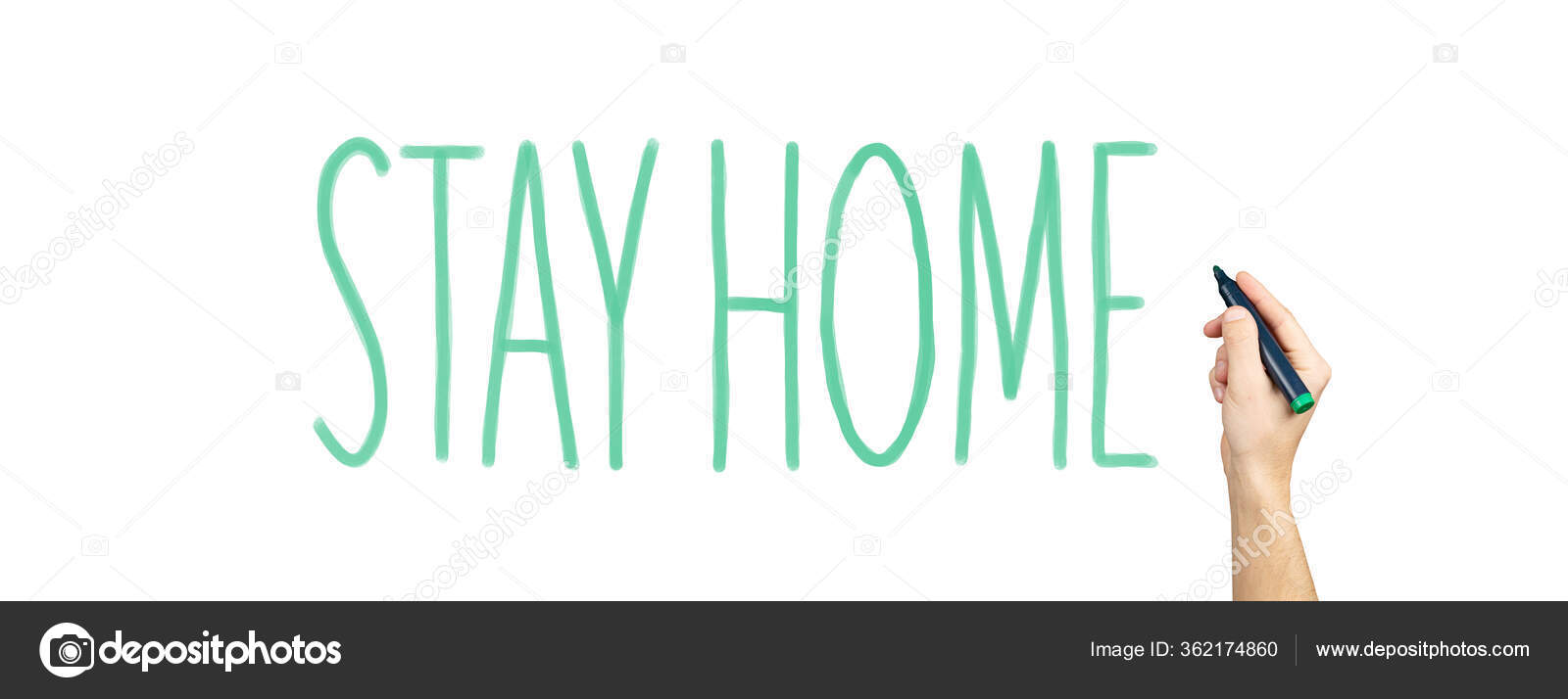 Marker in hand with the words stay home — Stock Photo © alexxndr #362174860