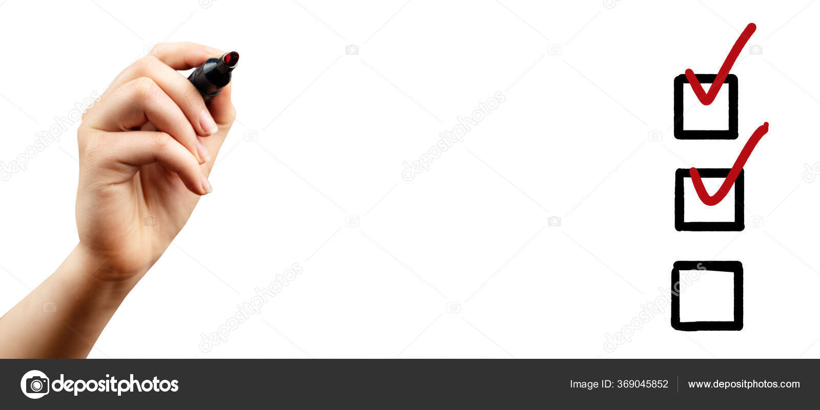 Hand with pen and checklist on white Stock Photo by ©alexxndr 369045852