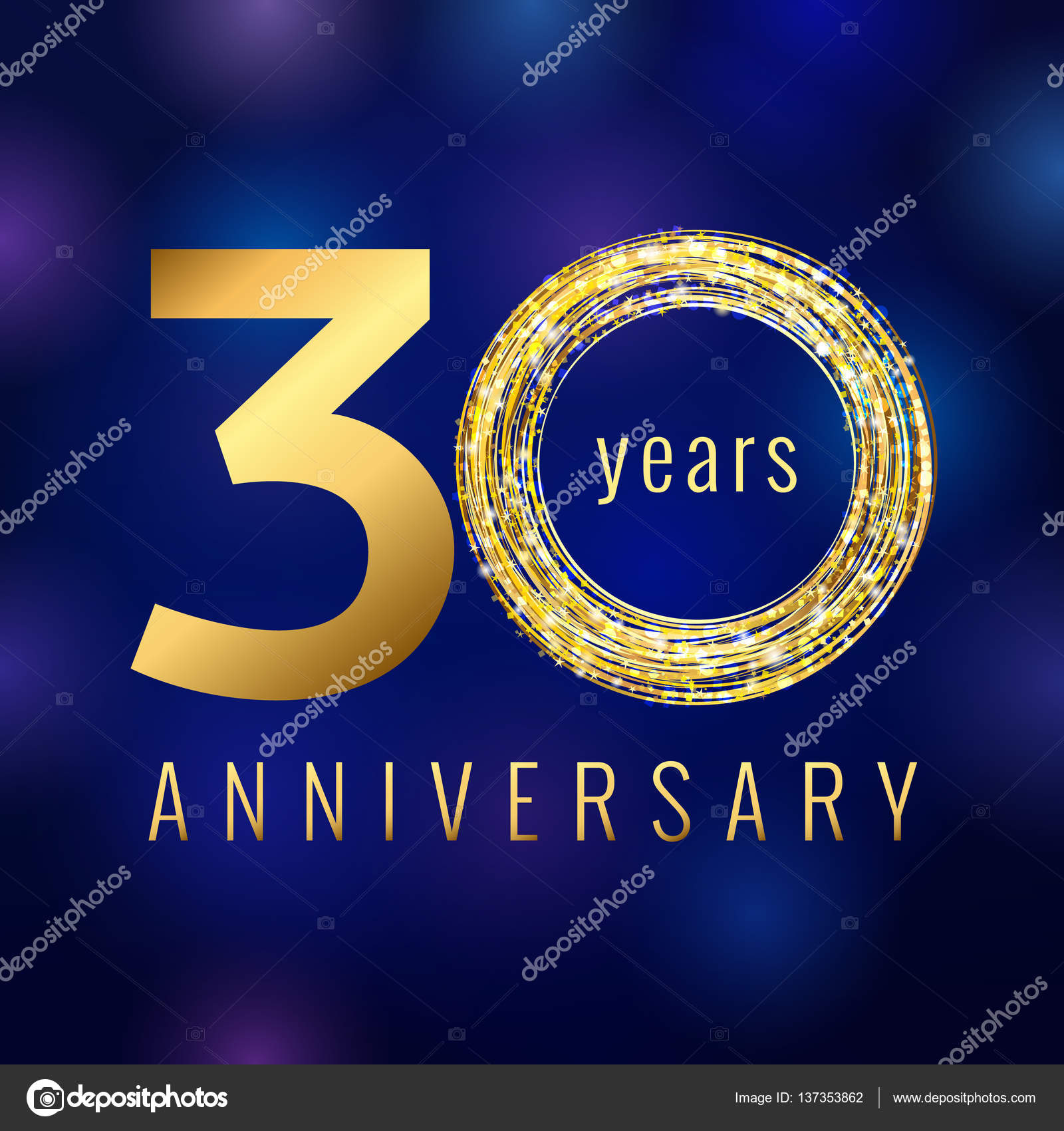 Jubiläum 30 Jahre Nummer goldfarbenes Vektor-Logo. Stock-Vektorgrafik ...