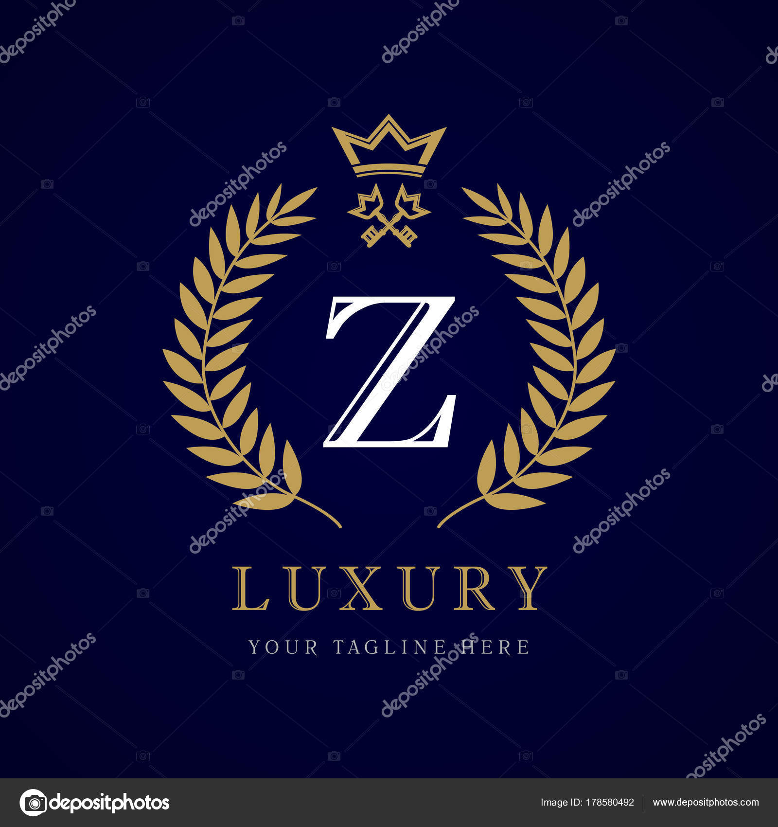 Luxury Calligraphic Letter Crown Key Monogram Logo Laurel Elegant ...