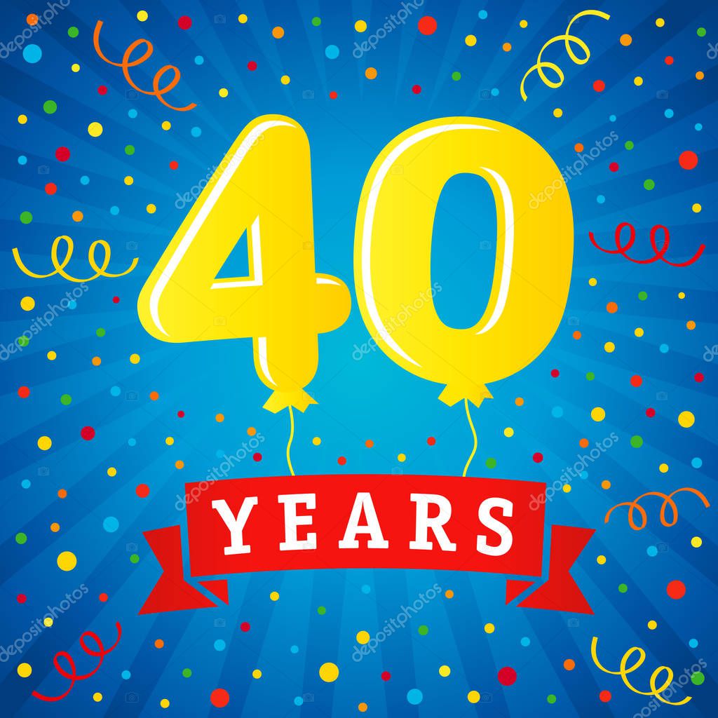 40 años de celebración del aniversario con globos de colores y confeti ...