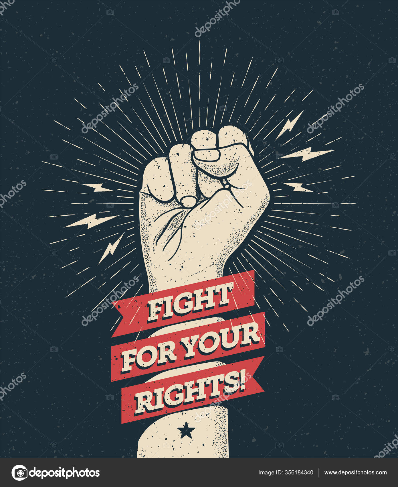 Raised protest arm fist with fight for your rights caption. Vector ...