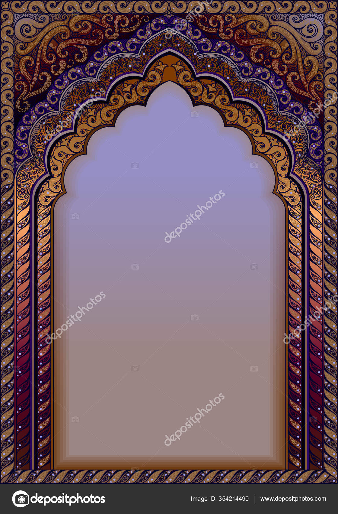 Indian Ornamental Arch Format Text Box Colors Purple Gold Stock Vector ...