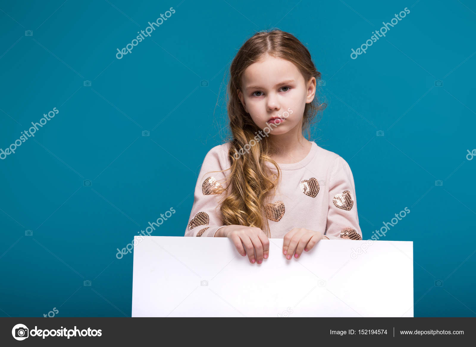 Cute brunette girl with empty poster Stock Photo by ©fotoevent.stock ...
