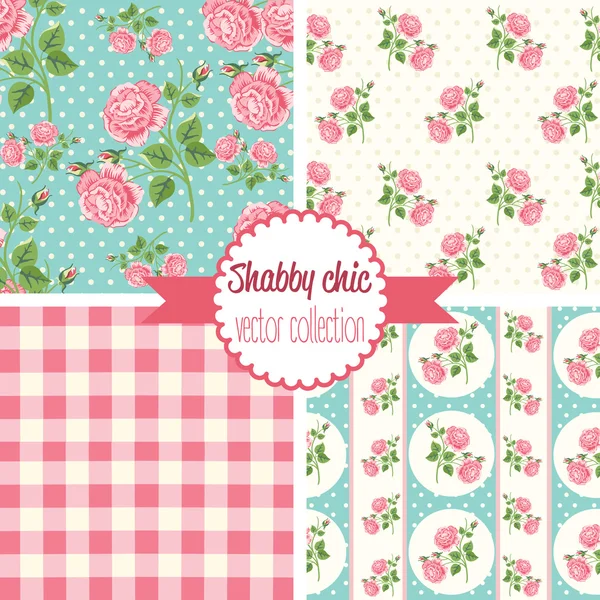 Shabby Chic Rose Patterns. Set seamless pattern. Vintage floral pattern ...