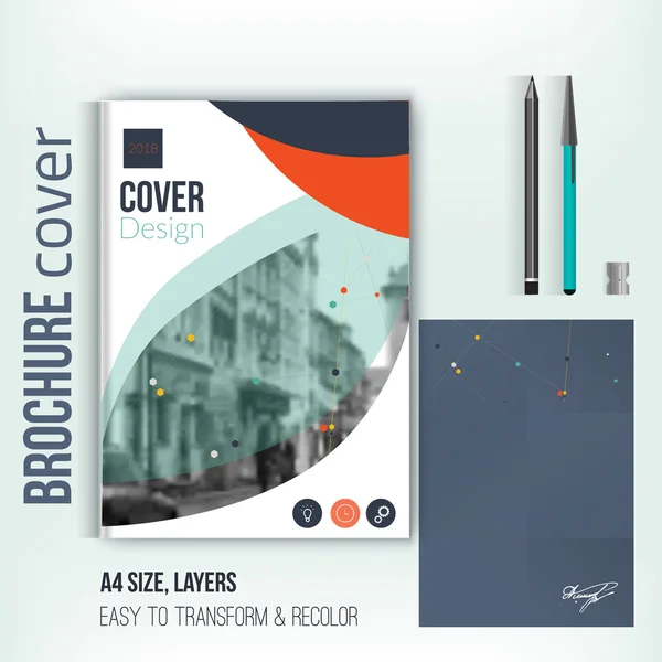 Clean brochure cover template with blured city landscape letter and pen ...
