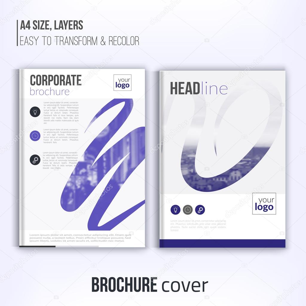 Clean brochure cover template with blured duotone city landscape and ...