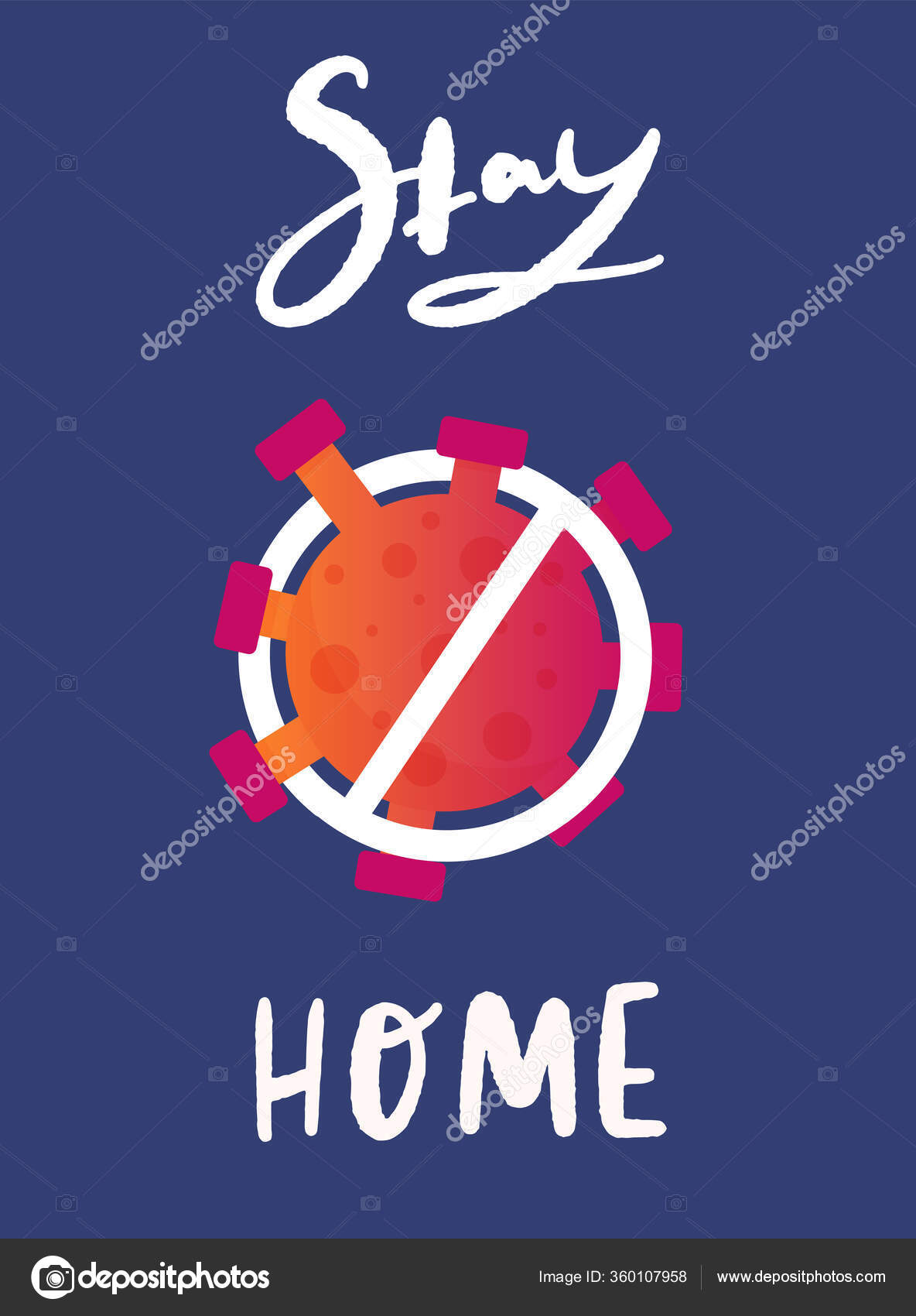 Stay home poster decoration, vector coronavirus quarantine illustration ...