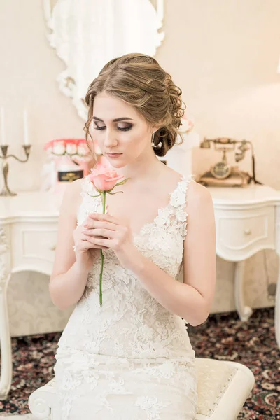 Pretty Bride Portrait wedding makeup in interior - Stock Image - Everypixel