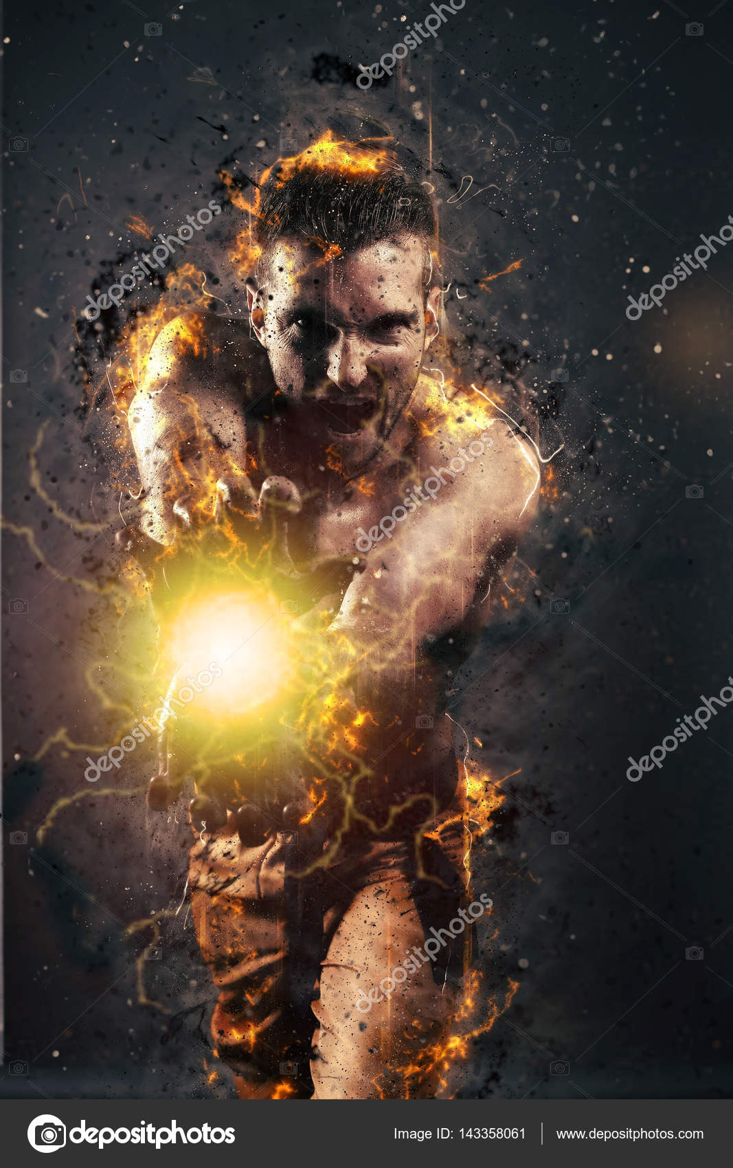 Powerful man creating an energy blast with his hands Stock Photo by ...