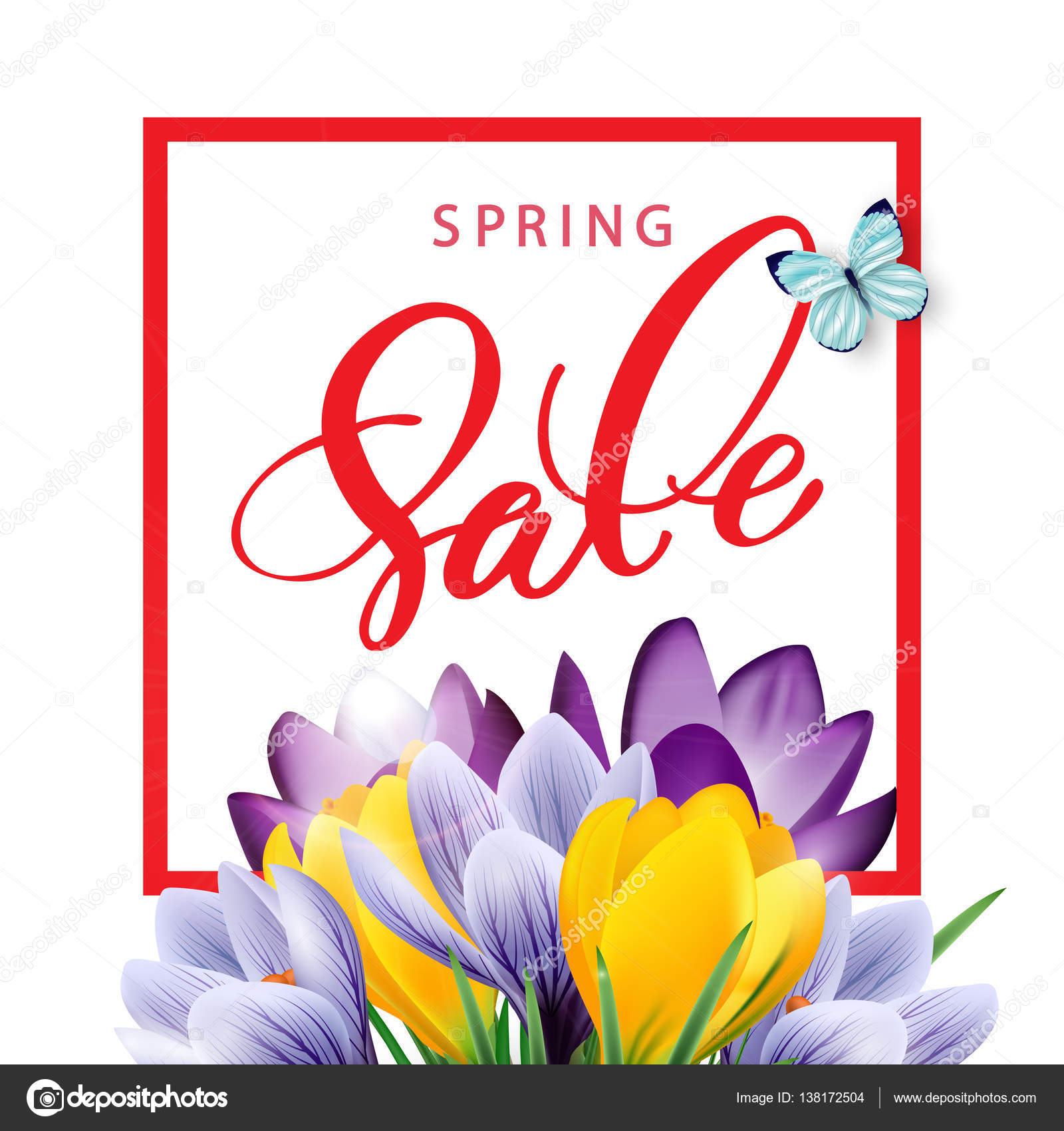 Spring sale concept. Spring background with flowering crocuses.Template ...