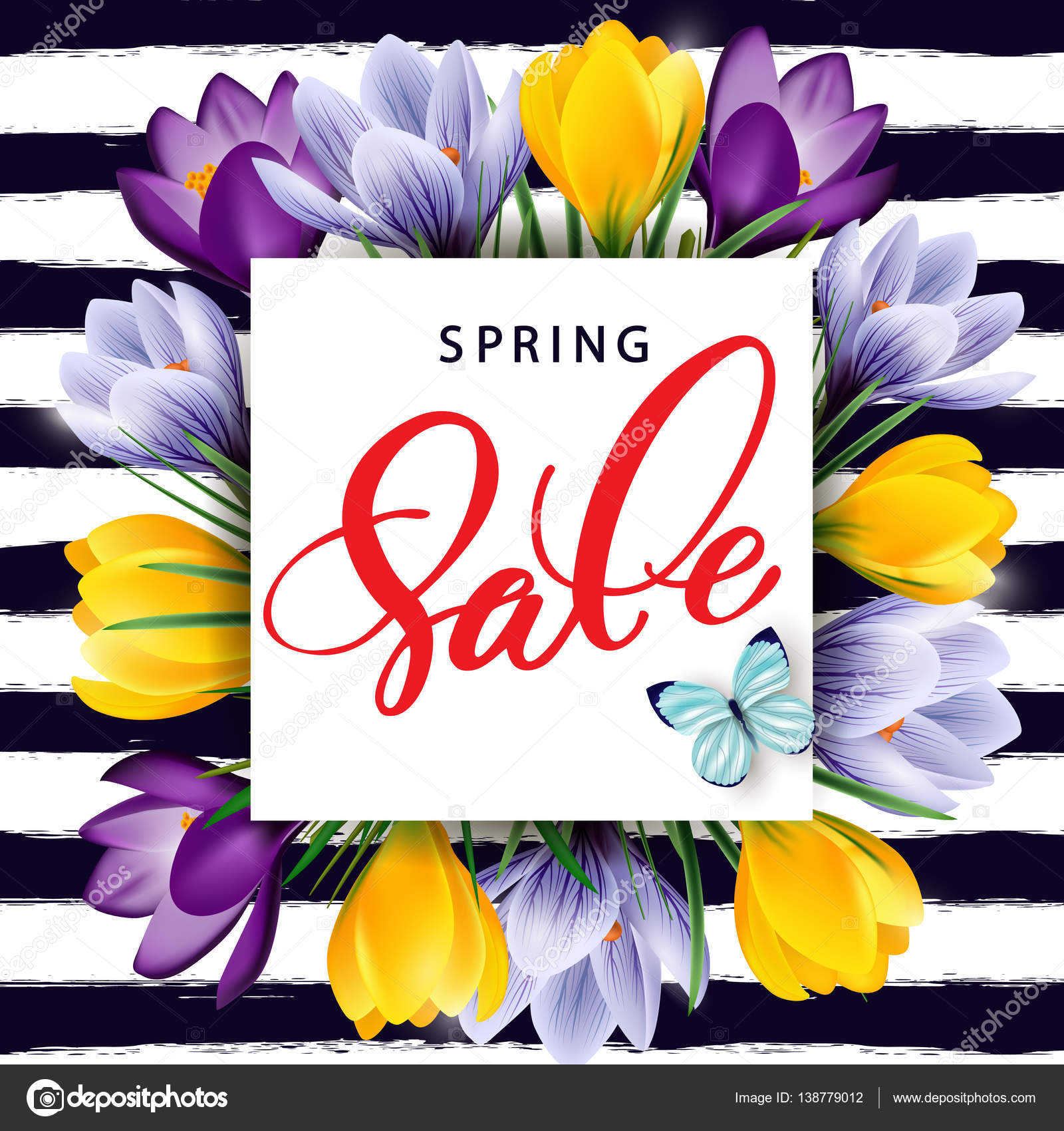 Spring sale concept. Spring background with flowering crocuses.Template ...