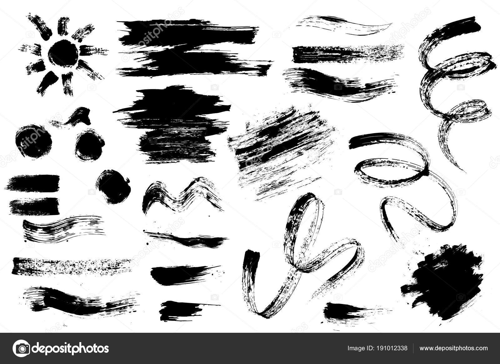 Set of hand drawn design elements. Collection of black paint, ink brush ...
