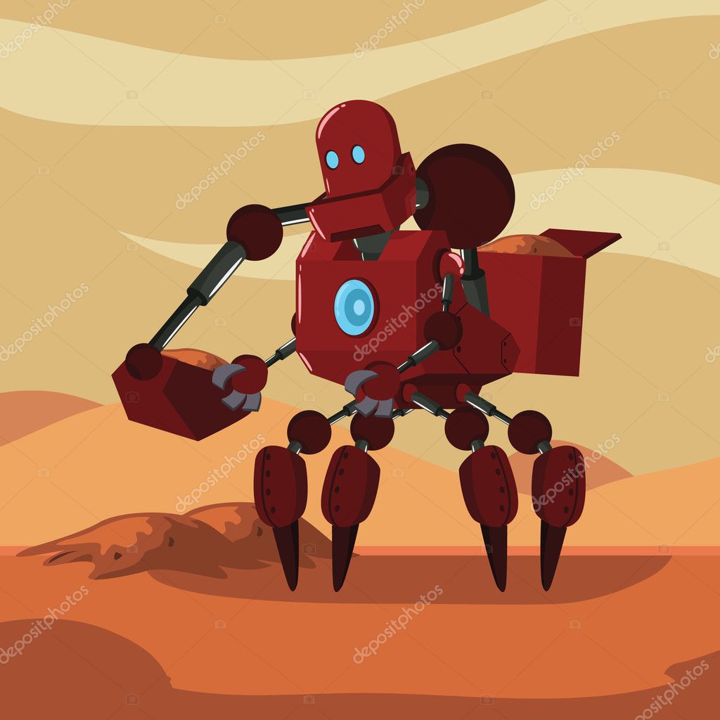 Carrier robot picking up sand sample from mars Stock Vector by ...