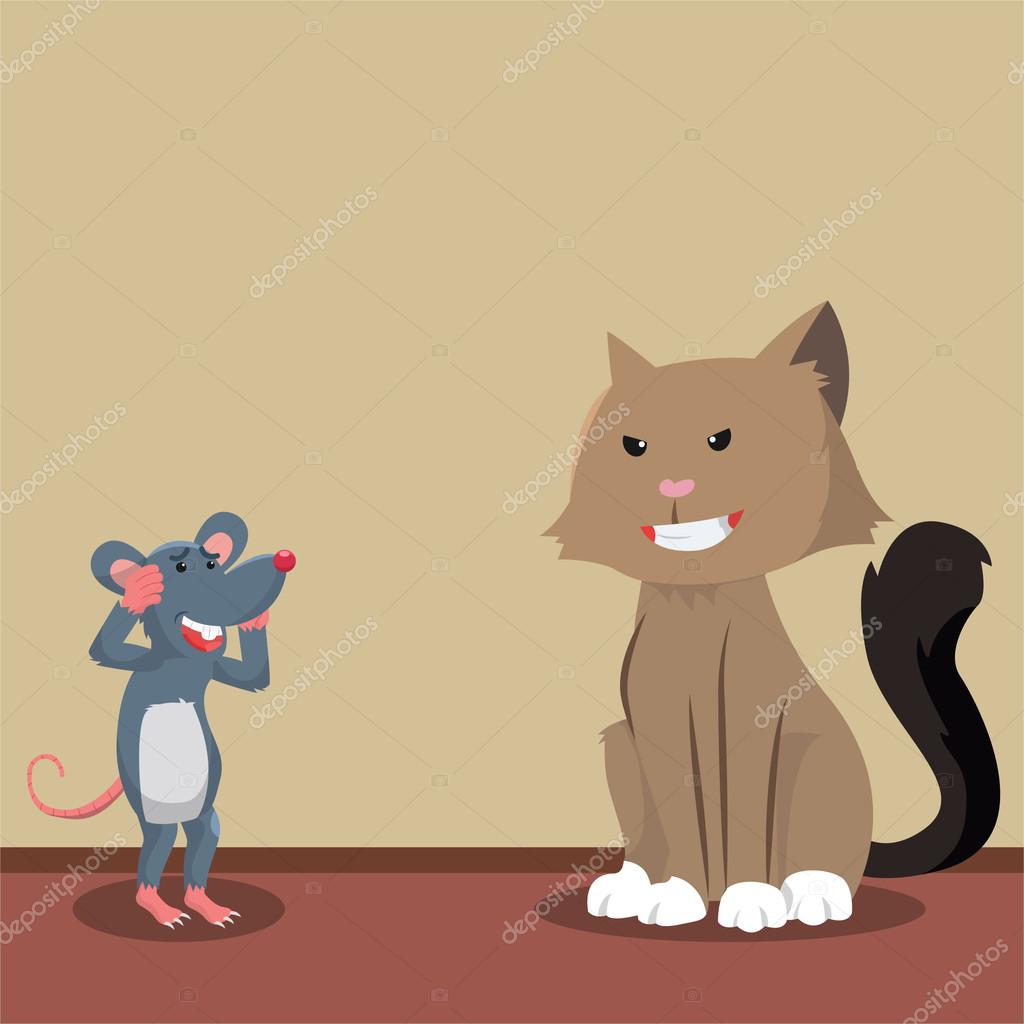 Ratón miedo ver gato Vector de stock por ©funwayillustration 125911642