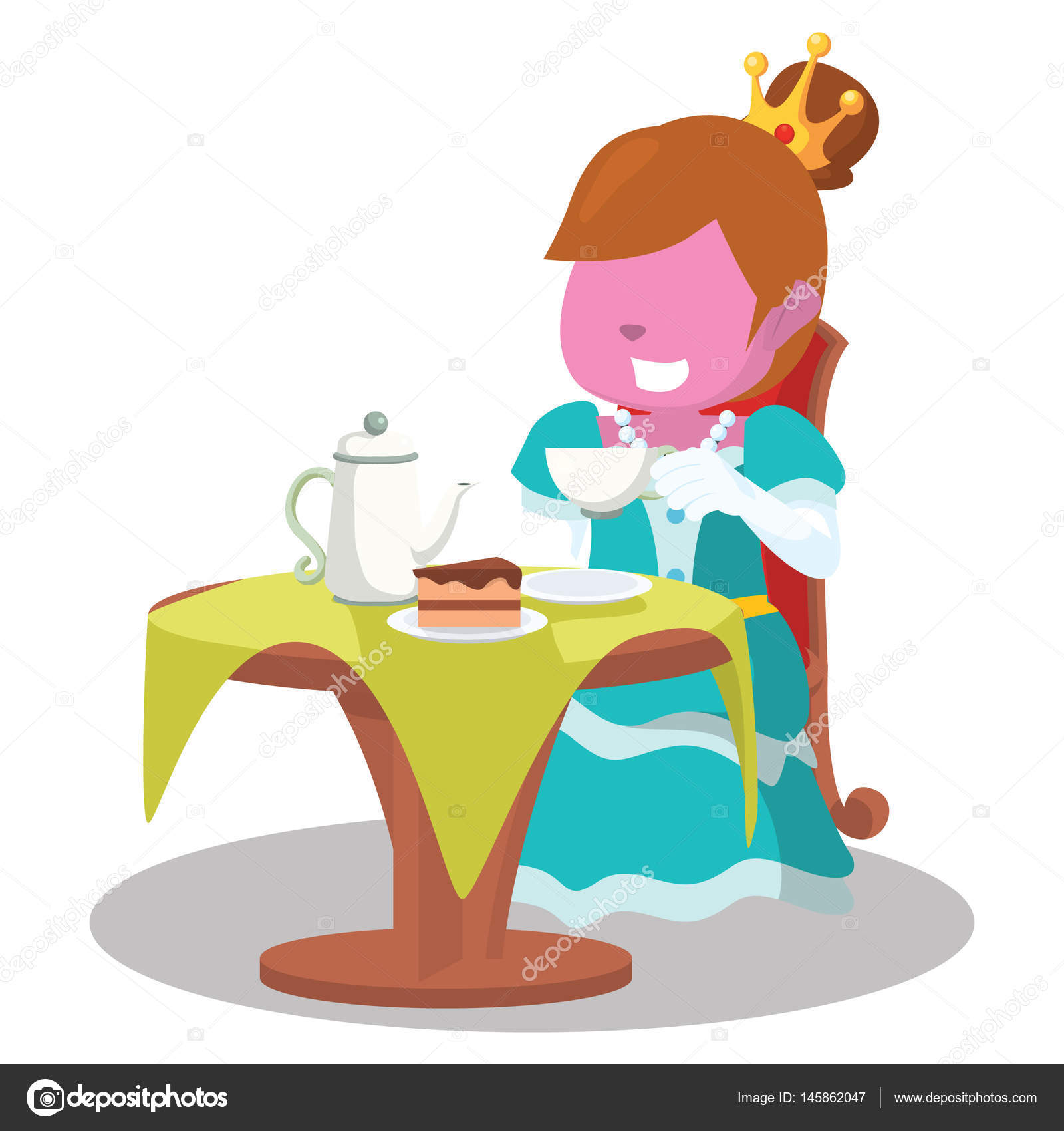 Pink princess drinking tea and eating cake Stock Vector Image by ...