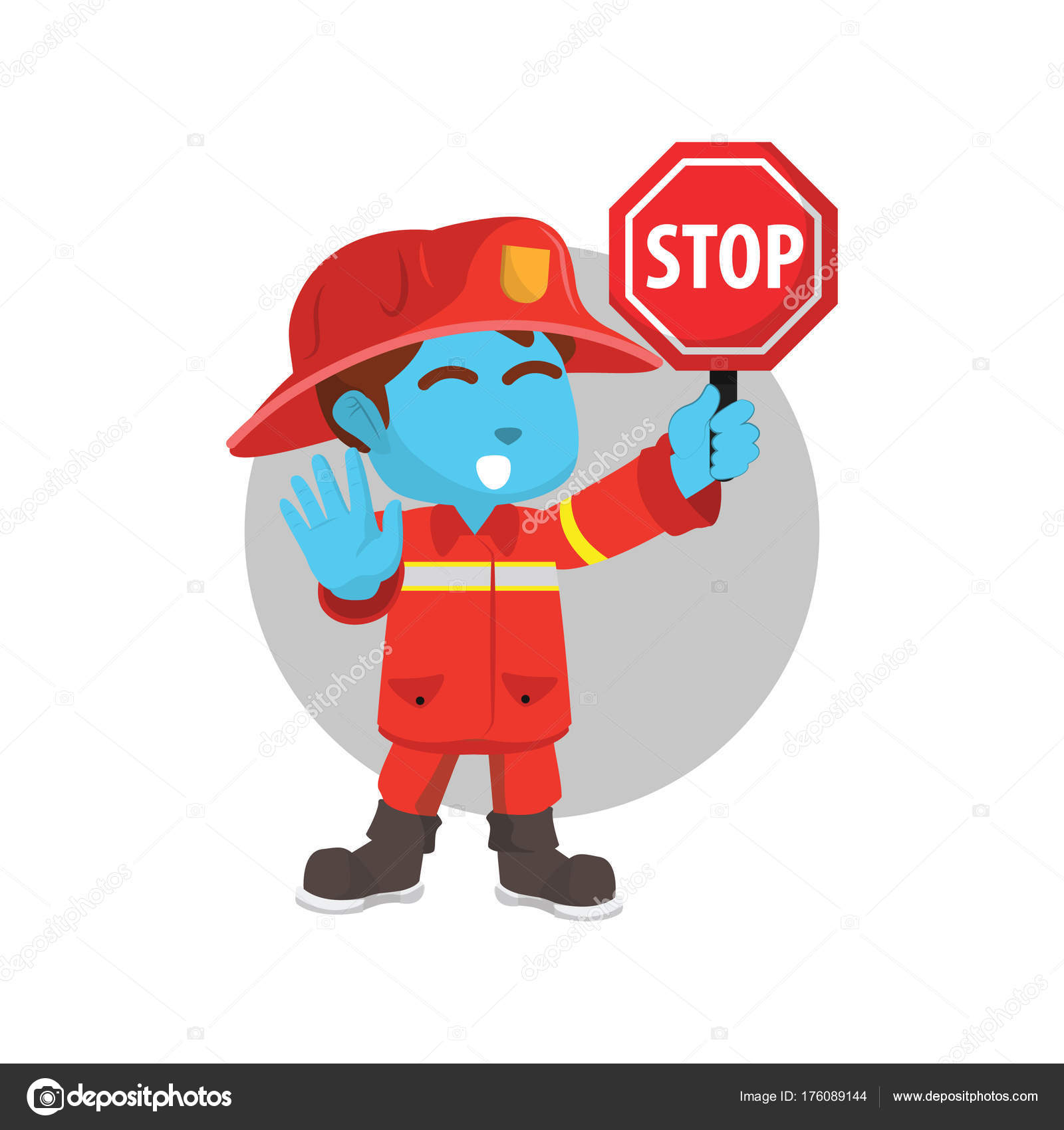 Blue Firefighter Holding Stop Sign Stock Vector Image by ...