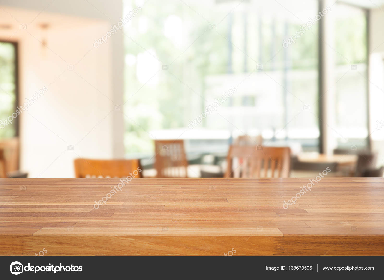 Empty Wooden Table Modern Library Background Product Display Stock ...