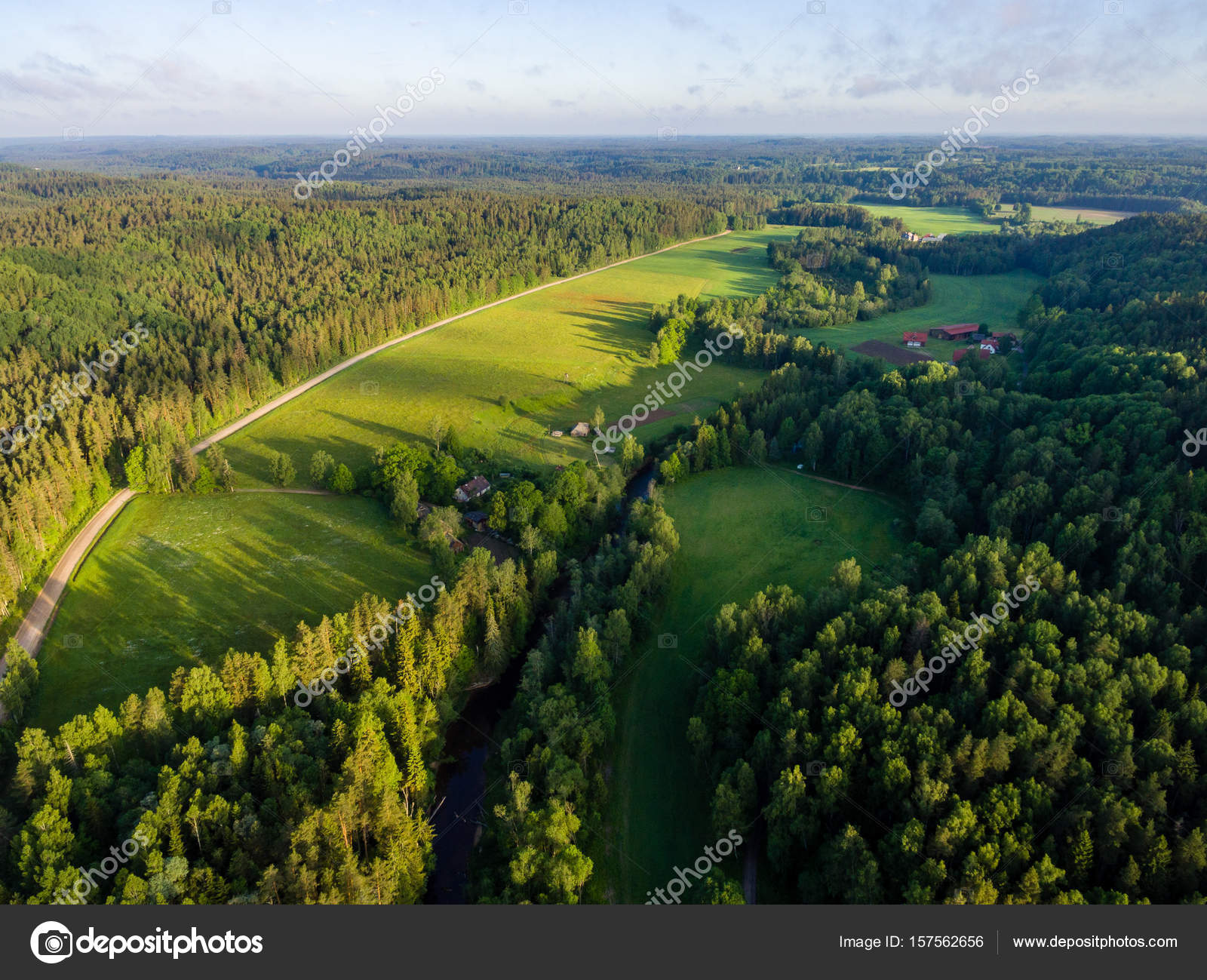 Drone image. aerial view of rural area with forests Stock Photo by ...
