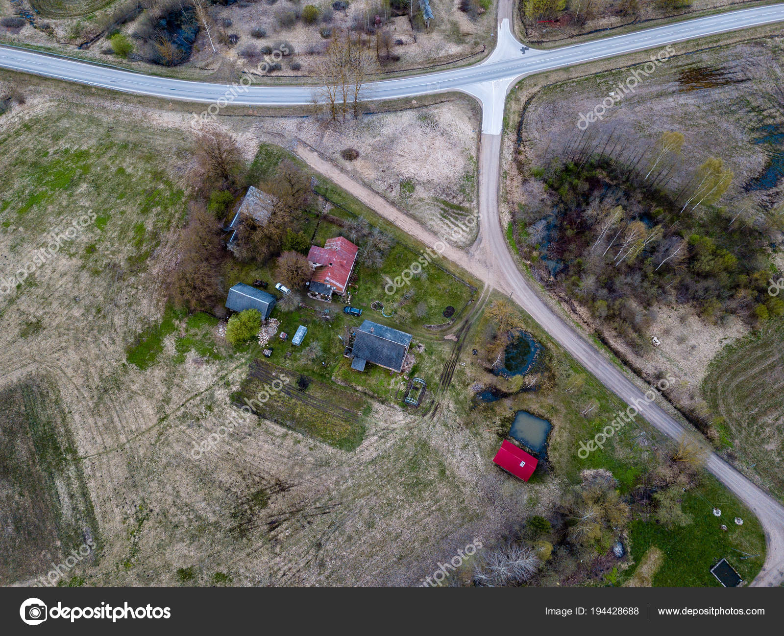 Drone image. aerial view of rural area with gravel road network — Stock ...