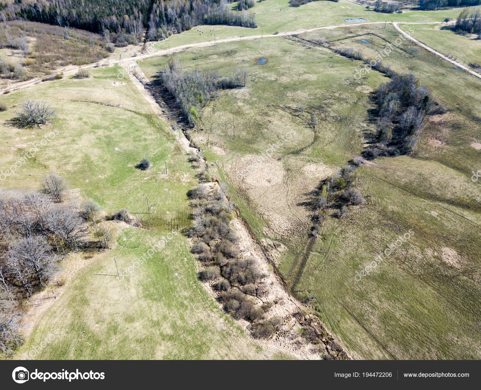 Drone image. aerial view of rural area with fields and forests i Stock ...