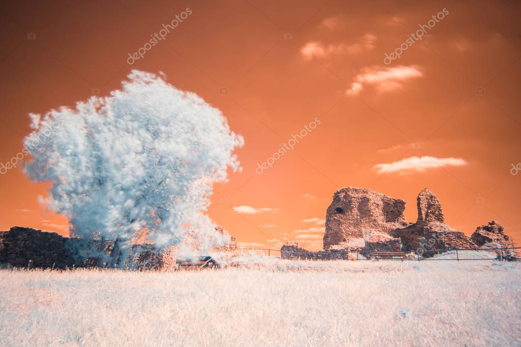 Ruinas del castillo medieval g tico Lichnice en espectro infrarrojo ...
