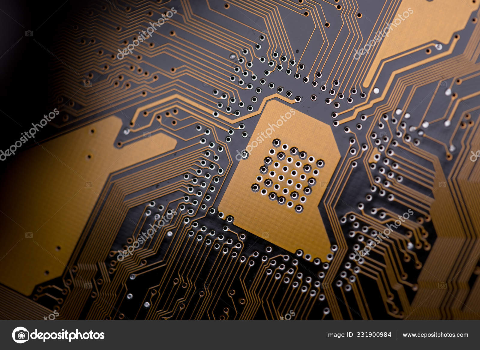 Circuit board abstract background texture. Macro close-up. Orange PCB ...