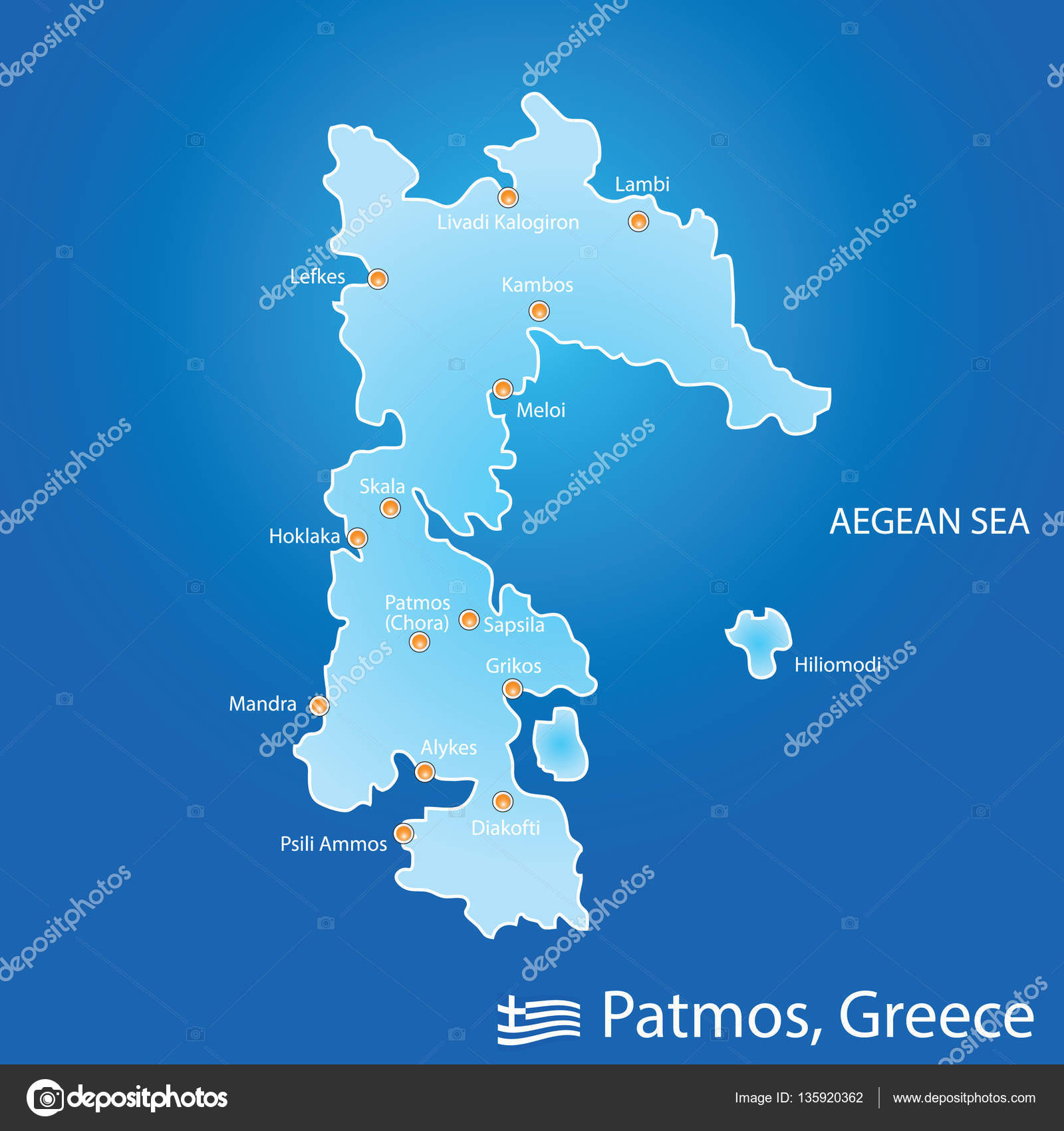 island of Patmos in Greece map illustration in colorful — Stock Vector ...