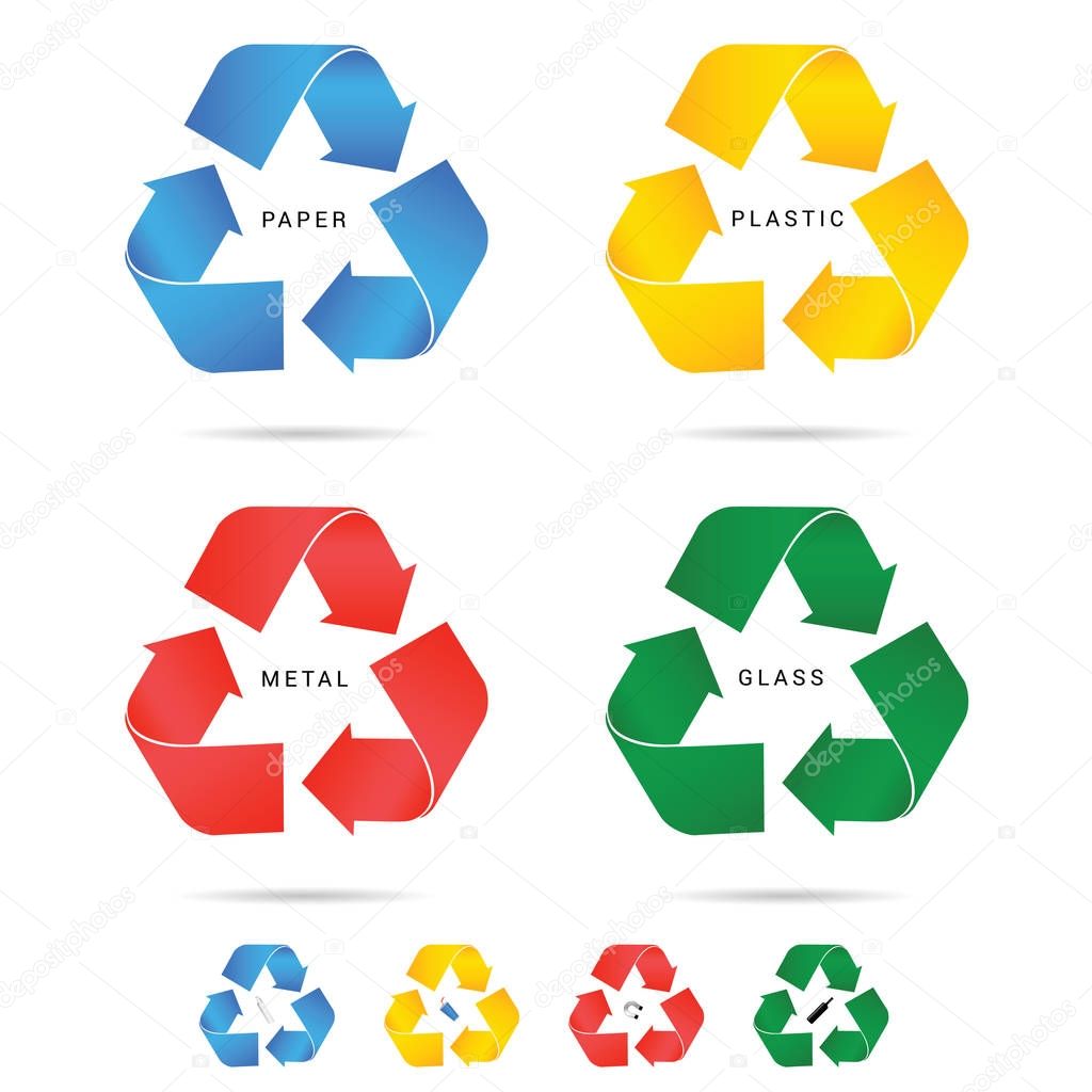 종이 플라스틱 및 금속 설정 그림 아이콘을 재활용 — 스톡 벡터 © milanpetrovic #174683592