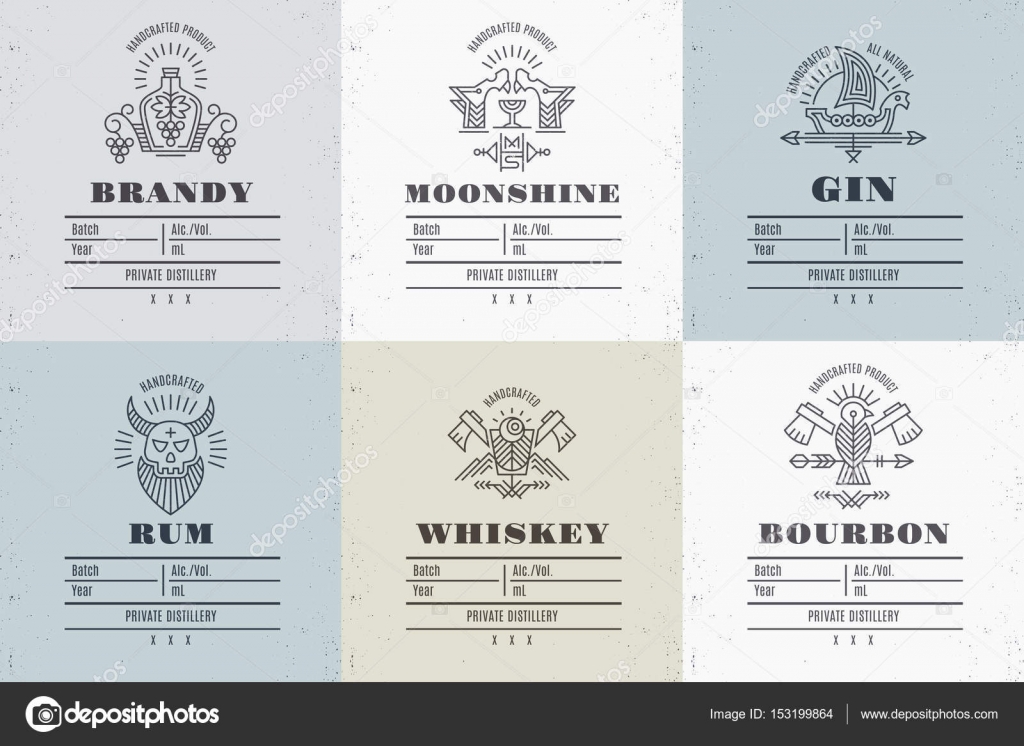Set of vintage alcohol label design with ethnic elements in thin line ...