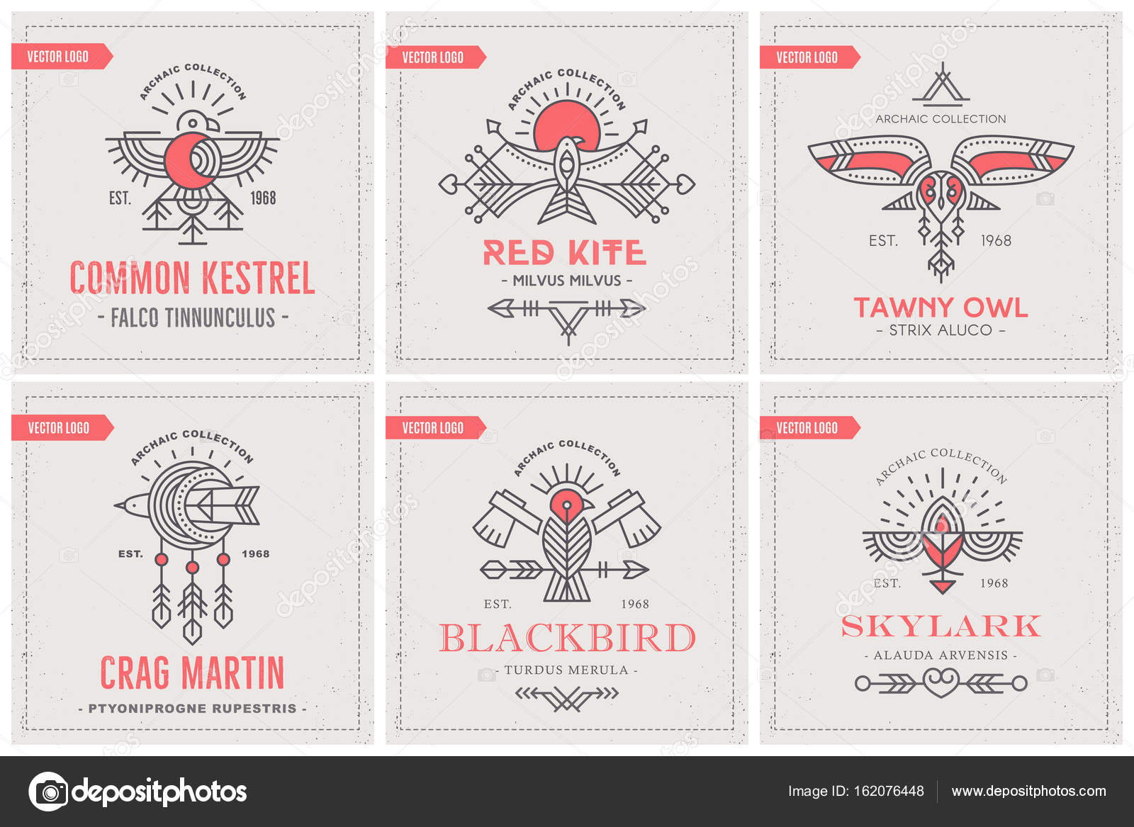 Bird Logo design with decorative elements, geometric tribal archaic set ...