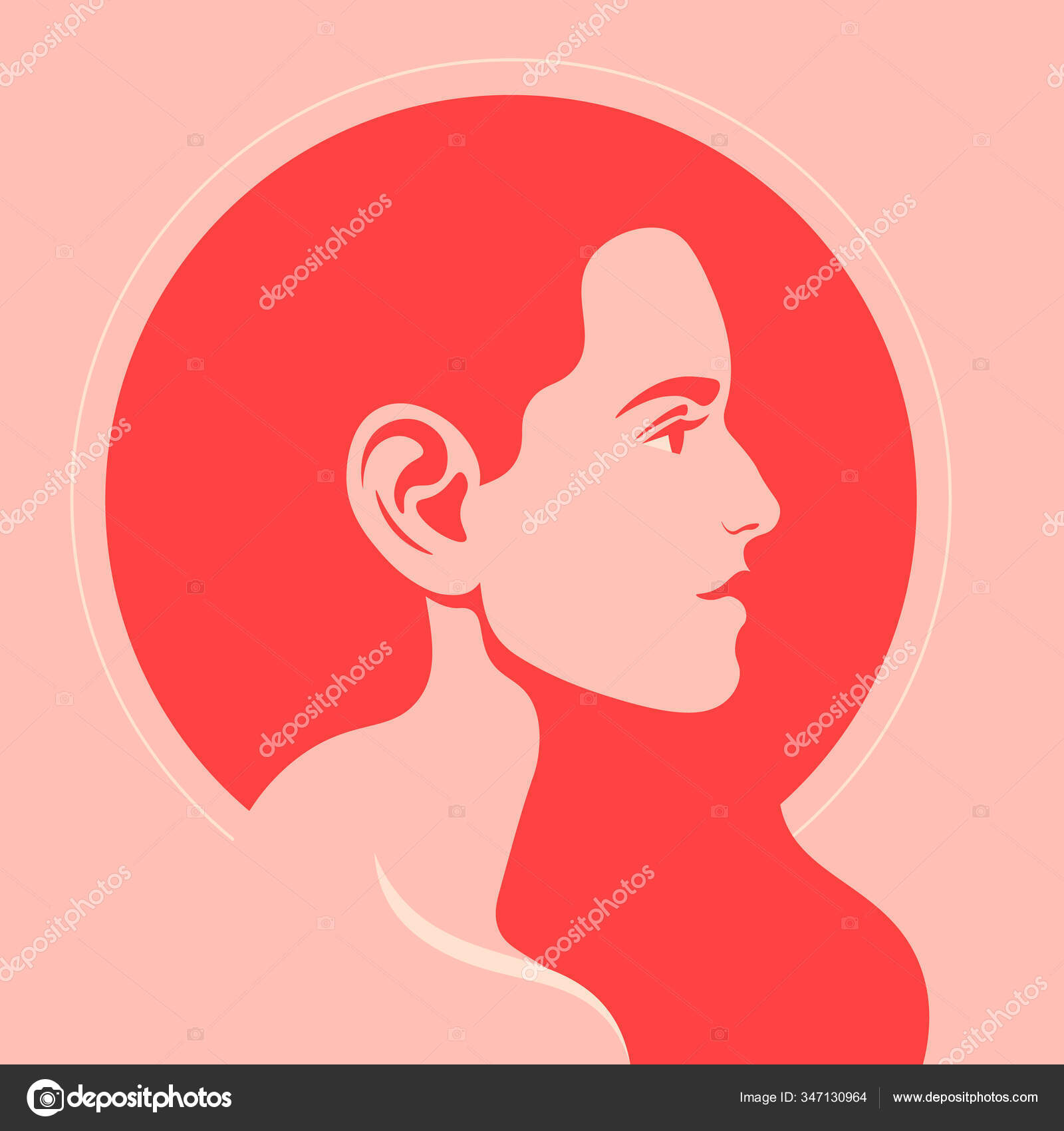 Profile Red Haired Girl Female Face Side Bright Avatar Social Stock ...