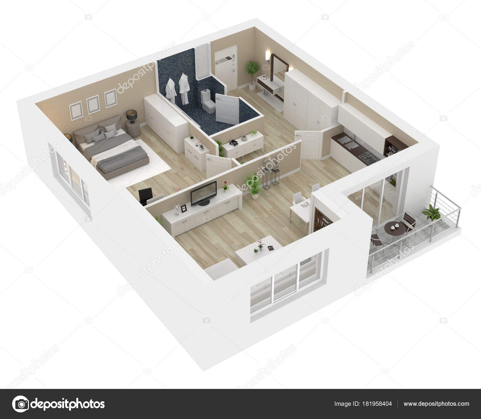 Floor Plan Top View Apartment Interior Isolated White Background Render ...