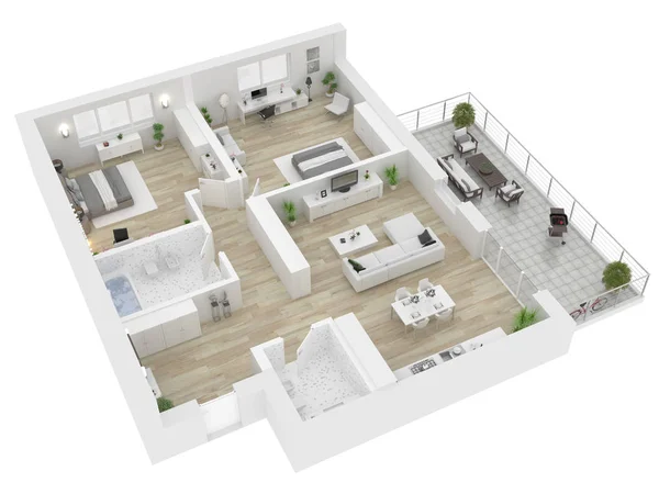 Floor Plan Top View Apartment Interior Isolated White Background Render ...