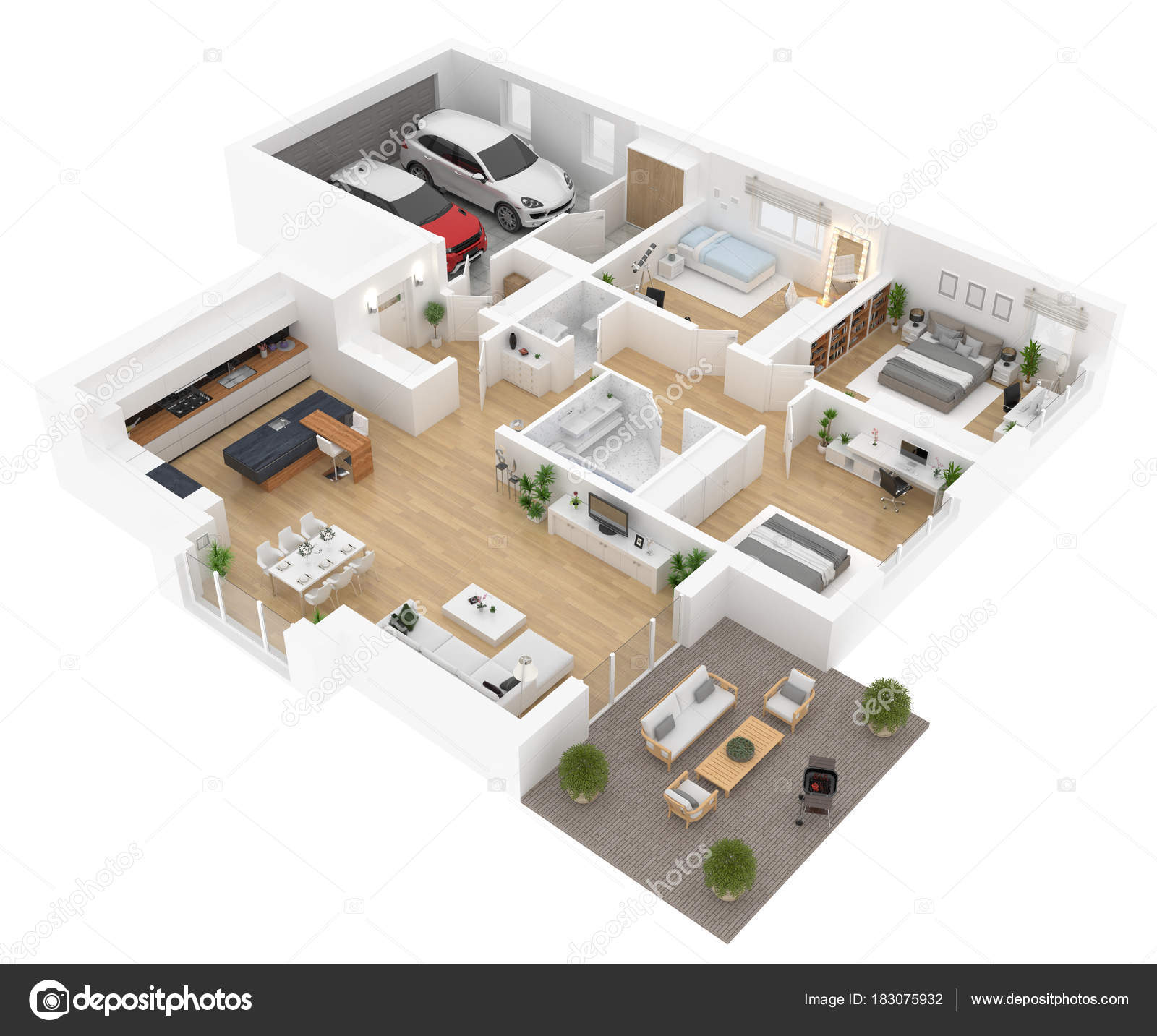 Floor Plan Top View Apartment Interior Isolated White Background Render ...