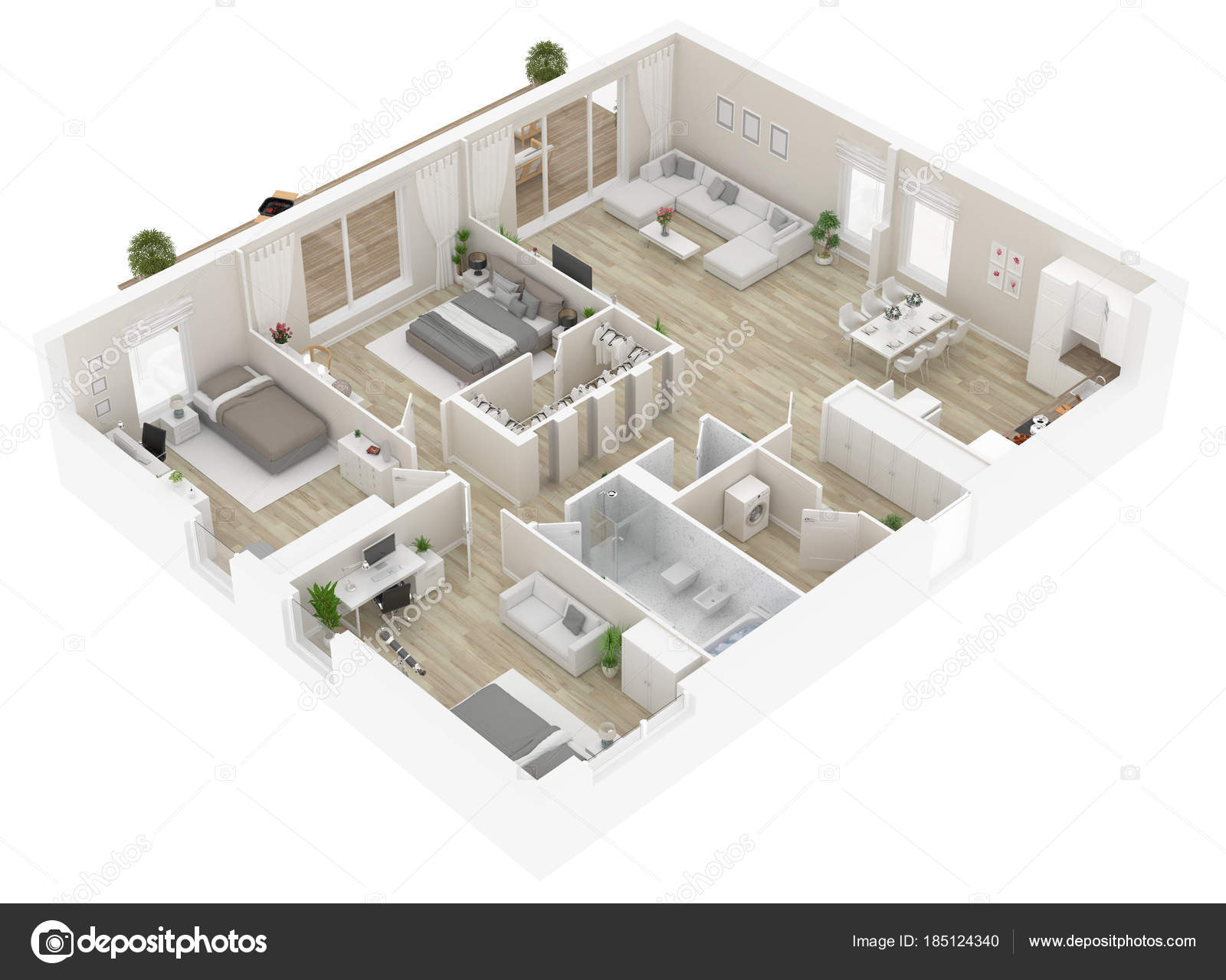 Floor Plan Top View Apartment Interior Isolated White Background Render ...