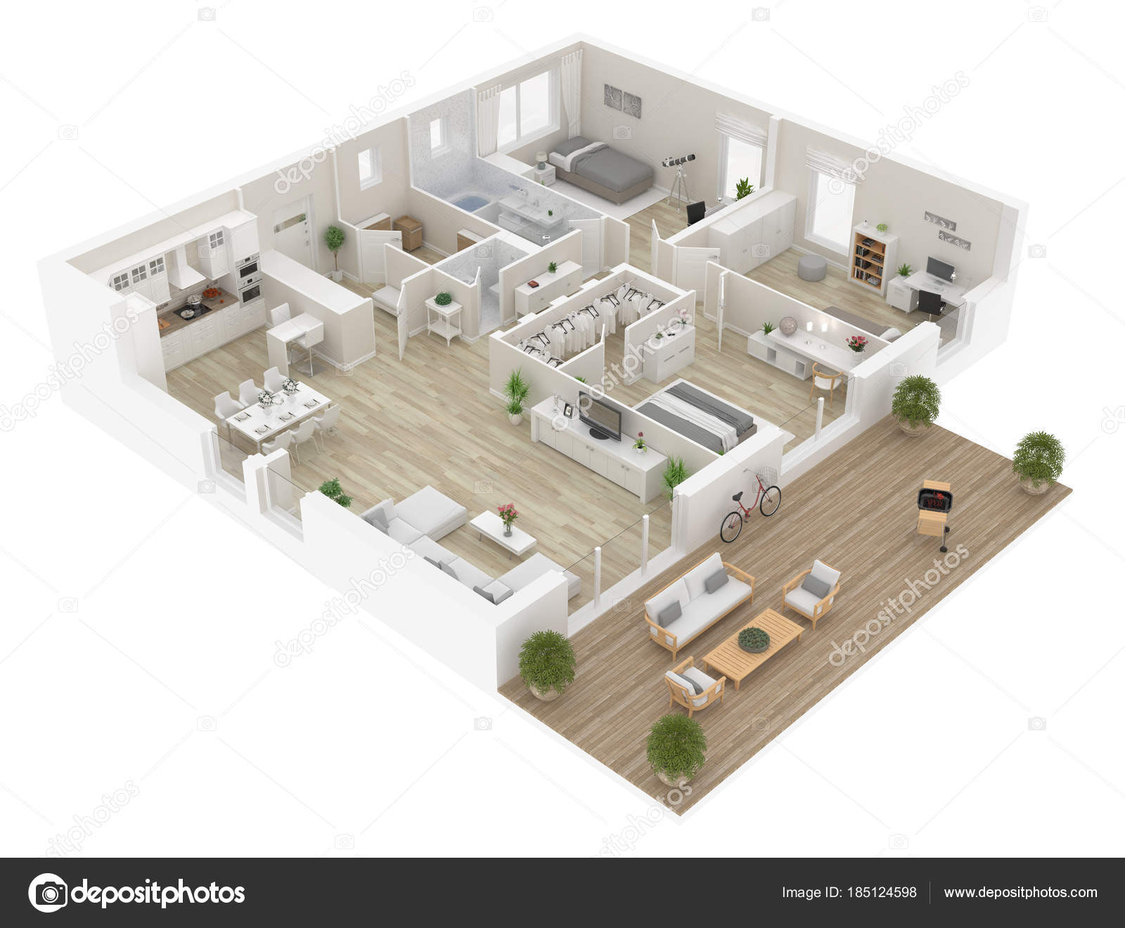 Floor Plan Top View Apartment Interior Isolated White Background Render ...