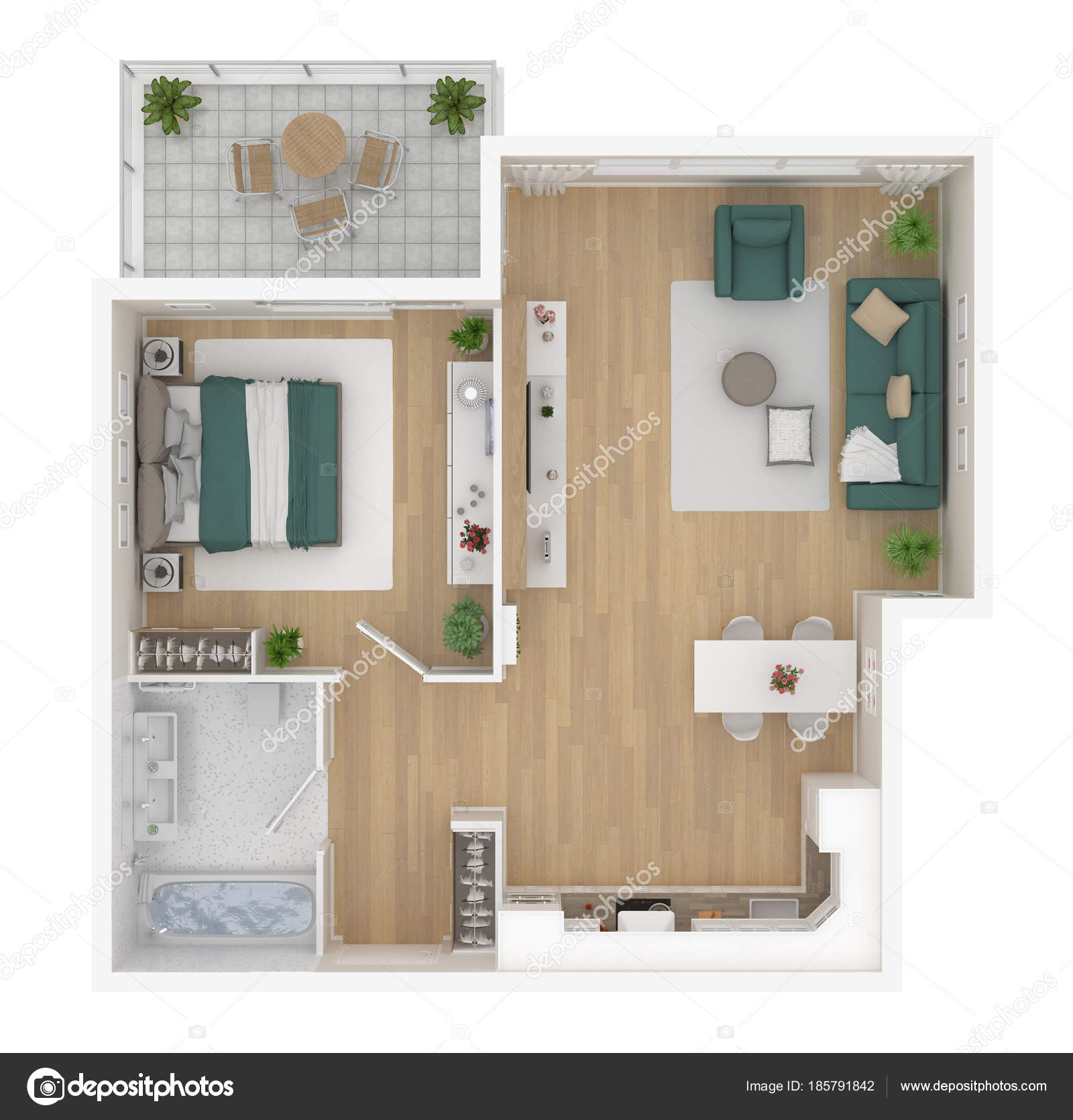 Floor Plan Top View Apartment Interior Isolated White Background Render ...