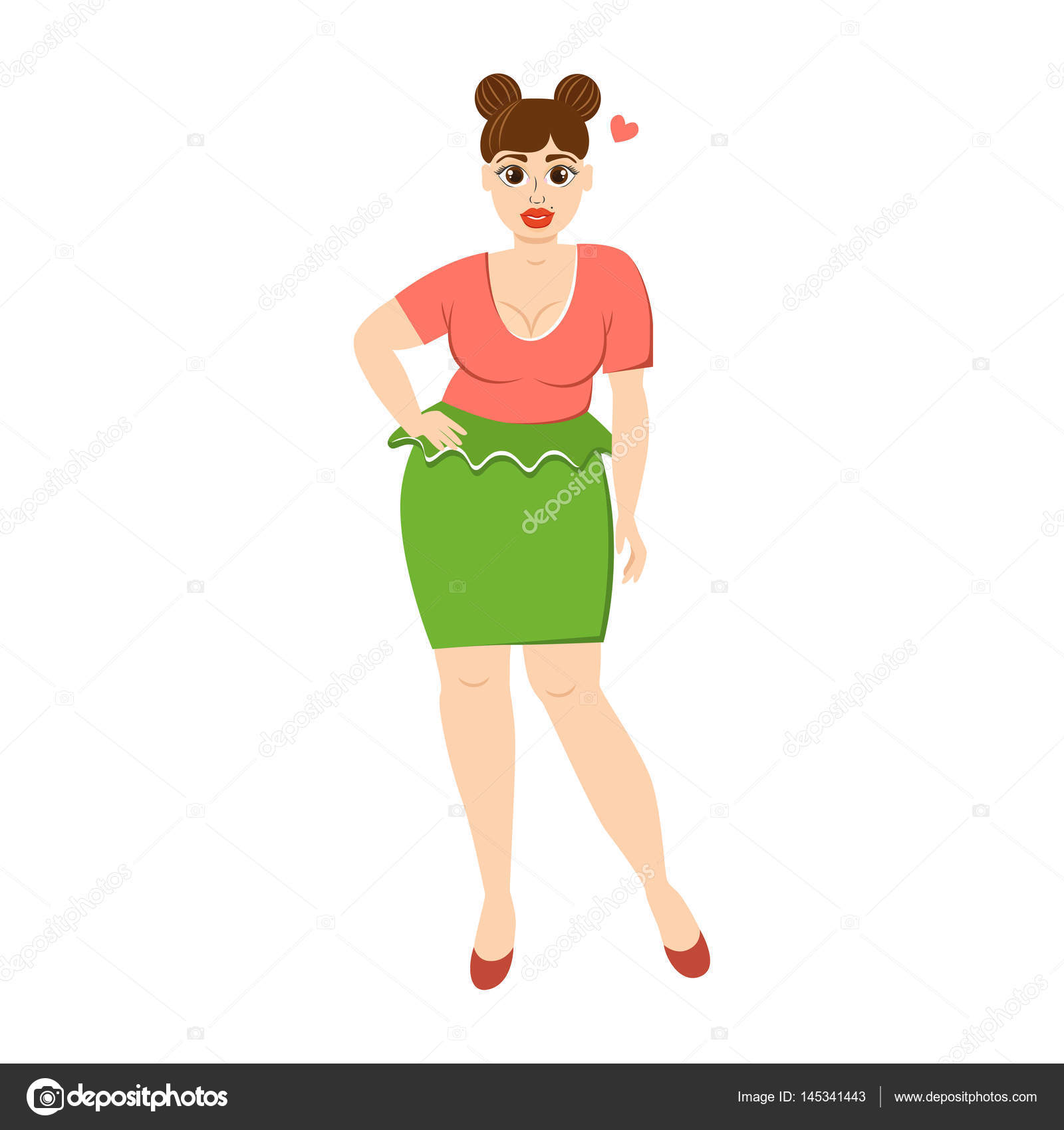 Cute Fat Girl Vector Illustration With Plus Size Model — Stock Vector