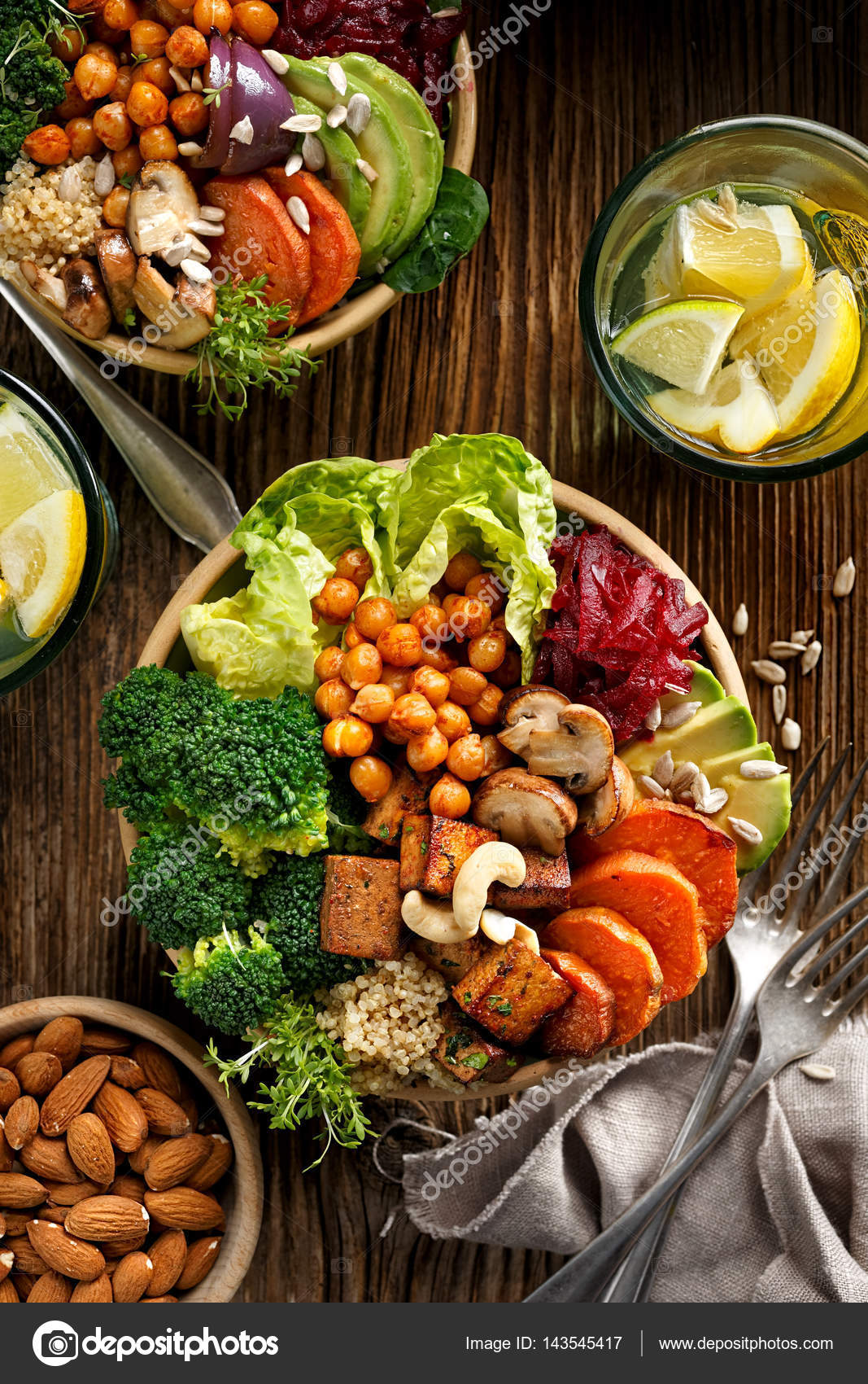 Buddha bowl of mixed vegetables, healthy and nutritious vegan meal, top view — Stock Photo ...