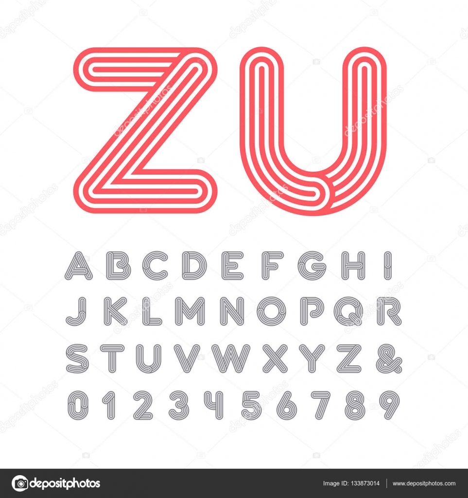 Linear Font Vector Alphabet With Stripes Effect Letters And Num Stock