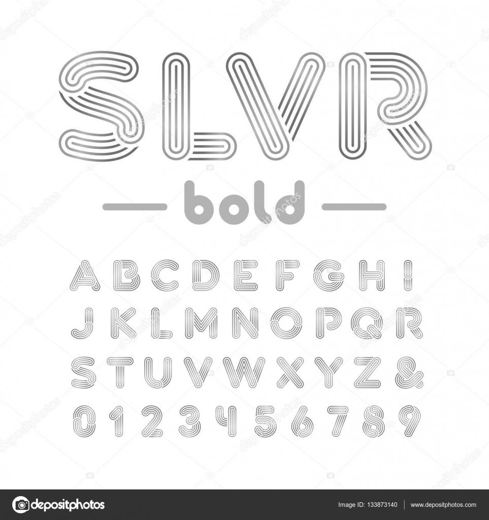 Fonte Silver. Alfabeto vetorial com letras de efeito cromado e ...