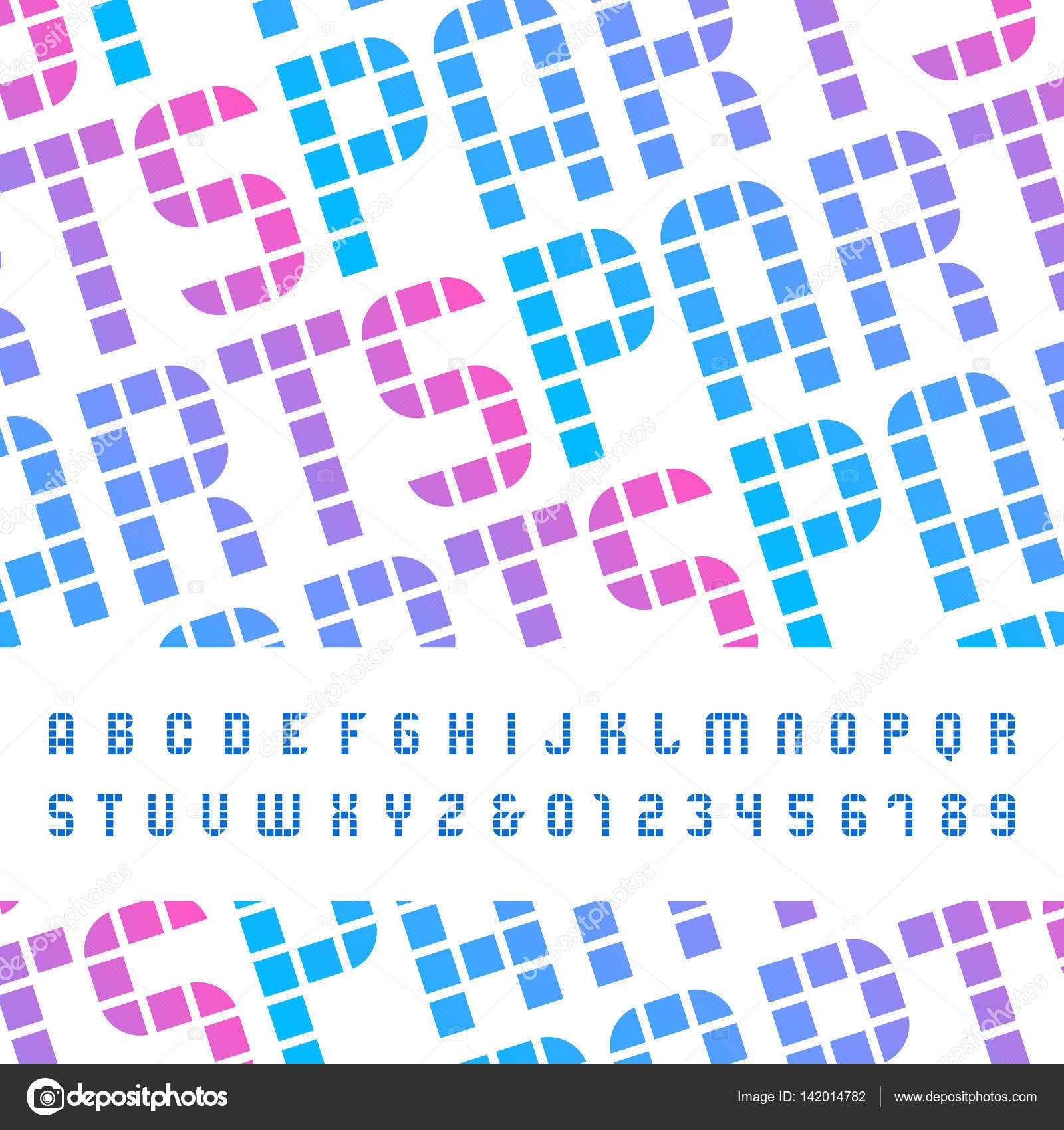 Mosaic Font Vector Alphabet With Latin Letters And Numbers Stock