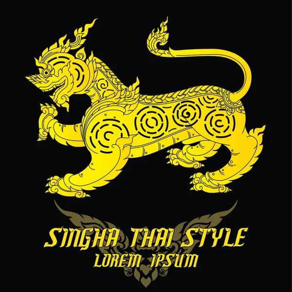 Thai art lion or singha. Detailed vector illustration — Stock Vector ...