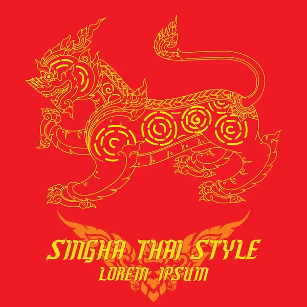 Thai art lion or singha. Detailed vector illustration — Stock Vector ...