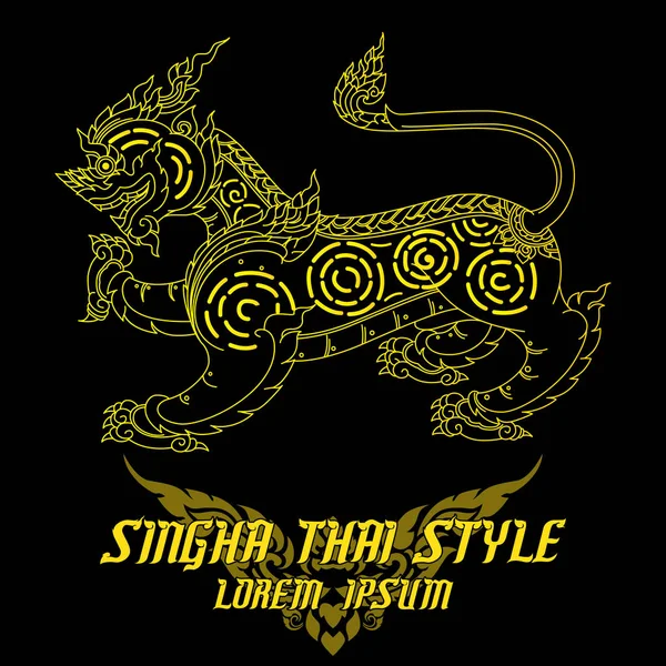 Thai art lion or singha. Detailed vector illustration — Stock Vector ...