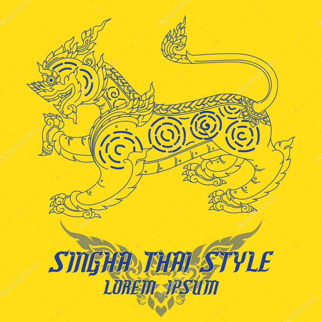 Thai art lion or singha. Detailed vector illustration — Stock Vector ...