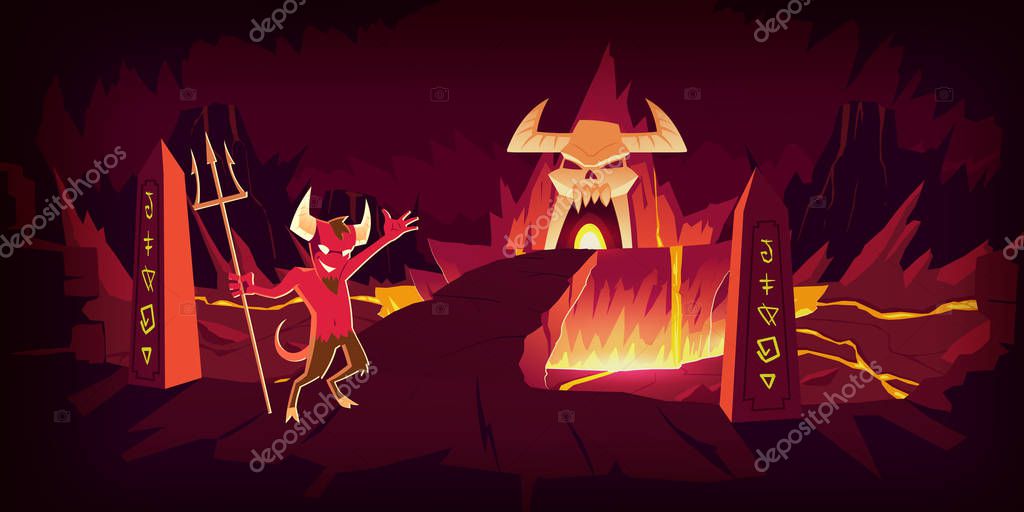 Paisaje del infierno, dibujos animados de la cueva de piedra infernal 2024