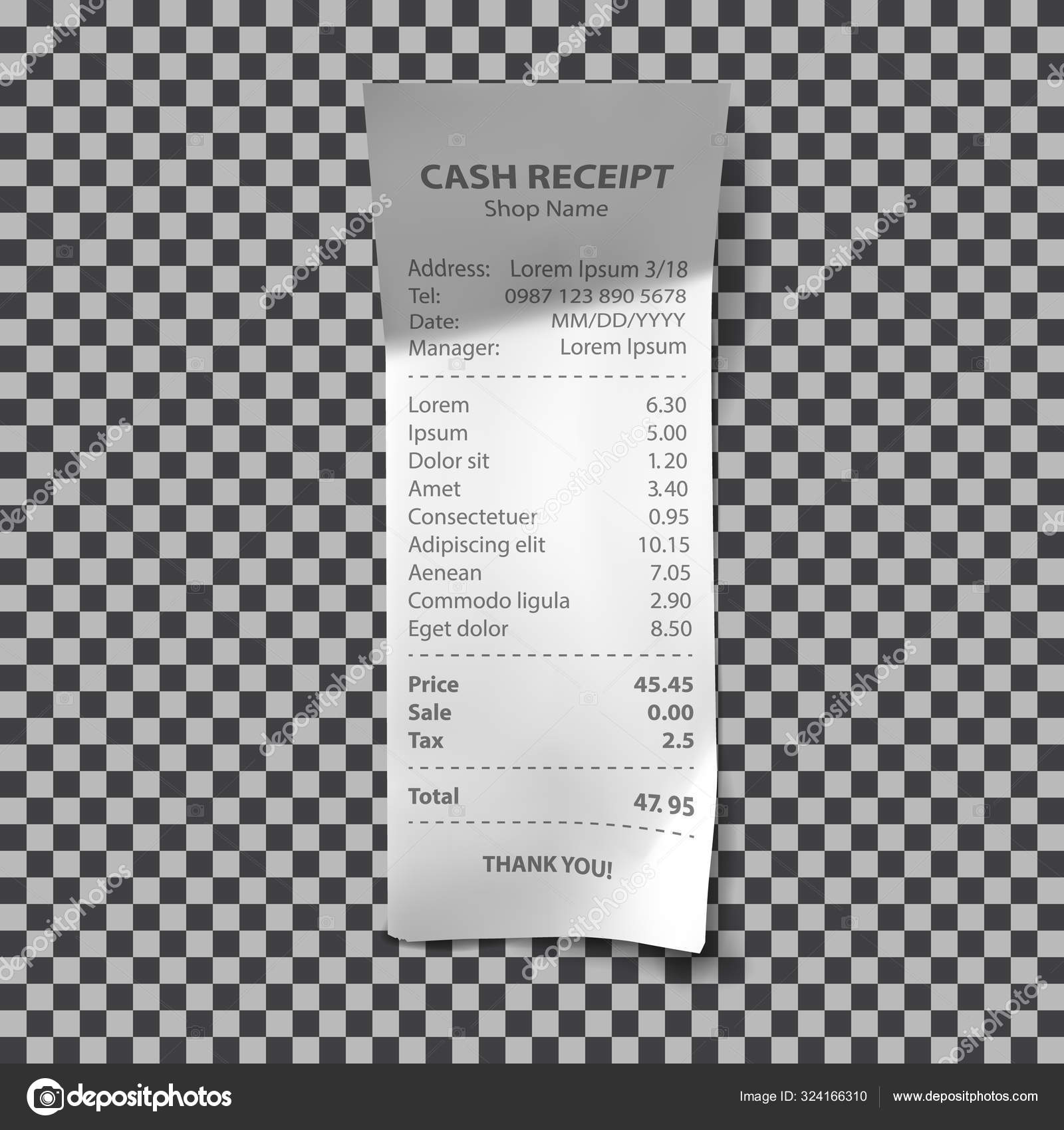 Recibo realista de la tienda, factura de pago en papel Vector de stock ...