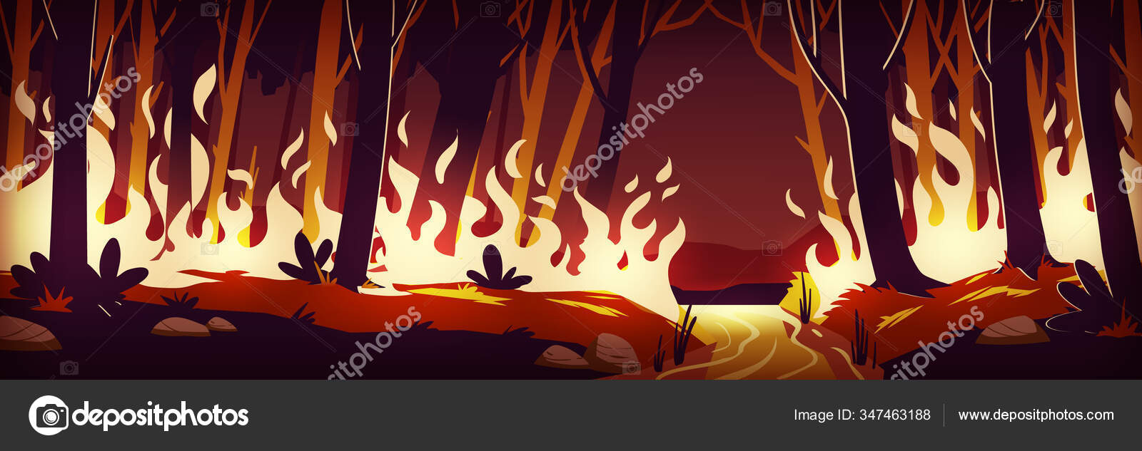 Burning wildfire at night, fire in forest Stock Vector Image by ...